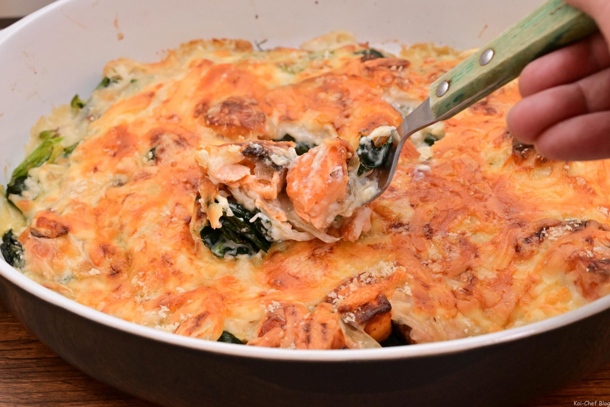 ほうれん草の存在感と美味しさ引き出す松尾シェフの「牡蠣とほうれん草のグラタン」 Koi-Chef Blog